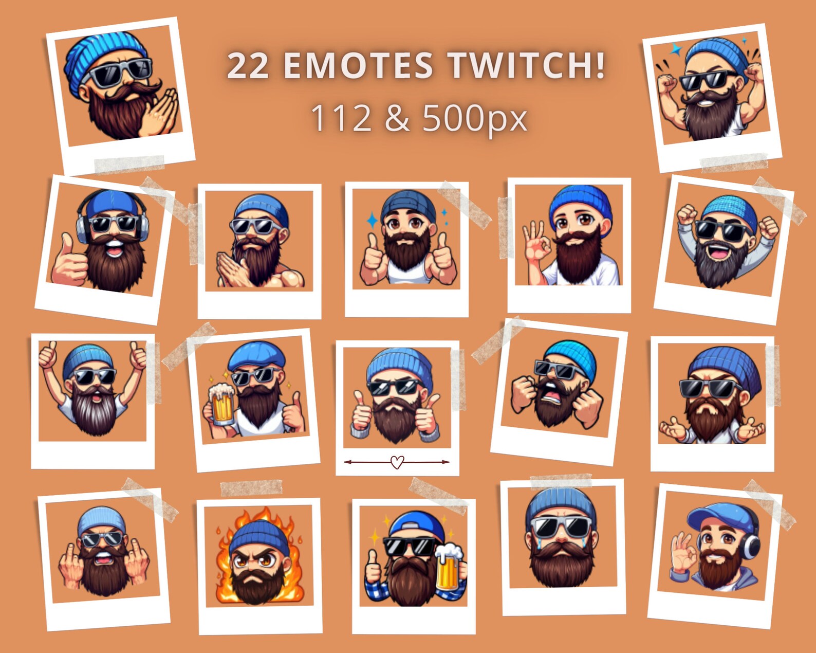 Guy Emotes Twitch, Discord, Youtube.guy With Beard. Chibi Twitch Emotes ...