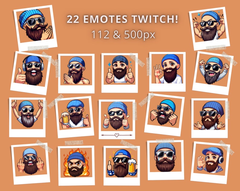 Guy Emotes Twitch, Discord, Youtube.guy With Beard. Chibi Twitch Emotes ...