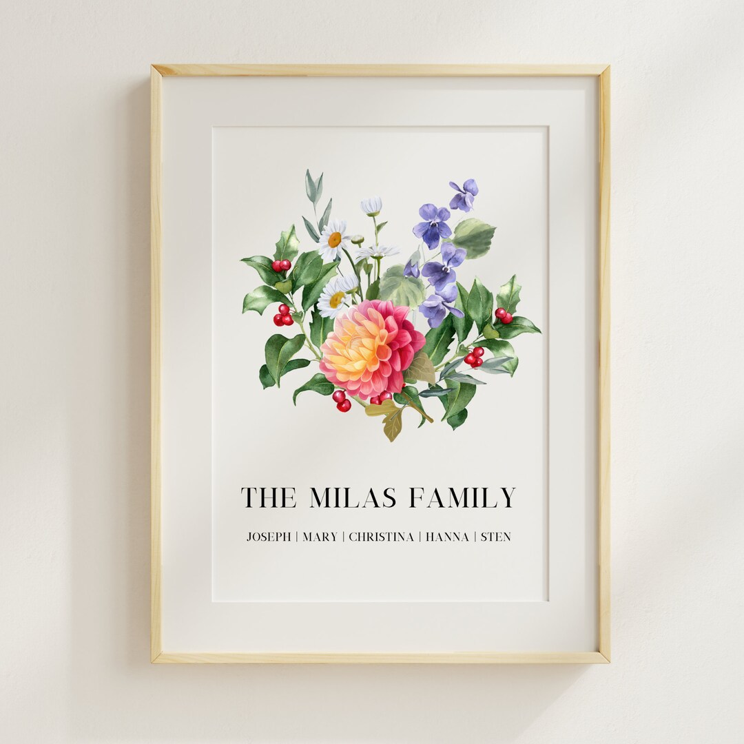 Custom Birth Flower Family Print Personalized Family Sign Month Flower ...
