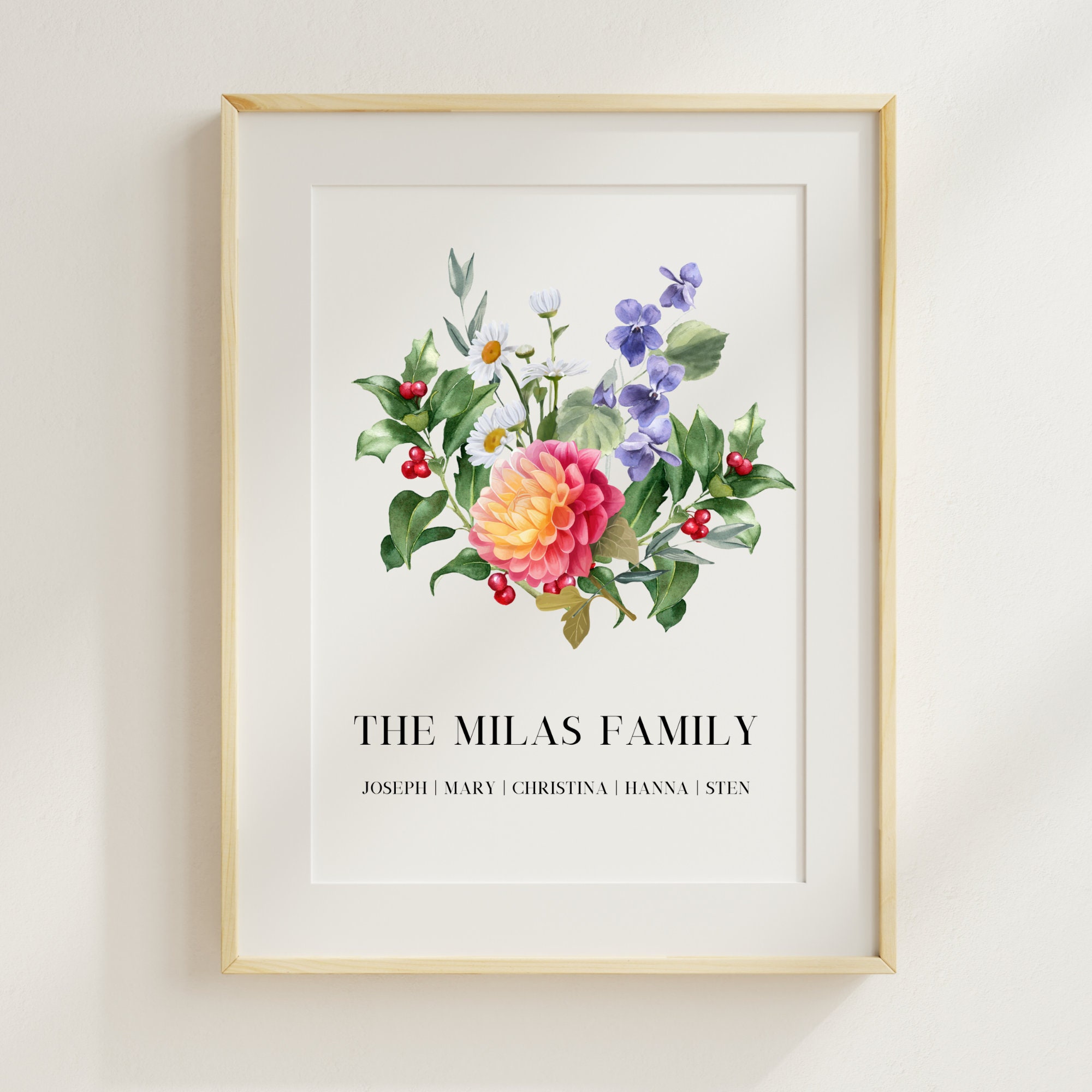 Custom Birth Flower Family Print Personalized Family Sign Month Flower ...