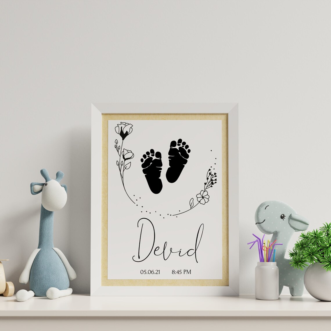 Personalized Baby Footprint Art Custom Birth Stats Print Newborn ...
