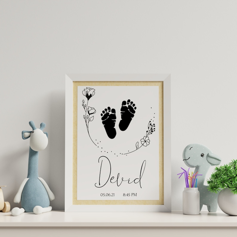 Personalized Baby Footprint Art Custom Birth Stats Print Newborn ...