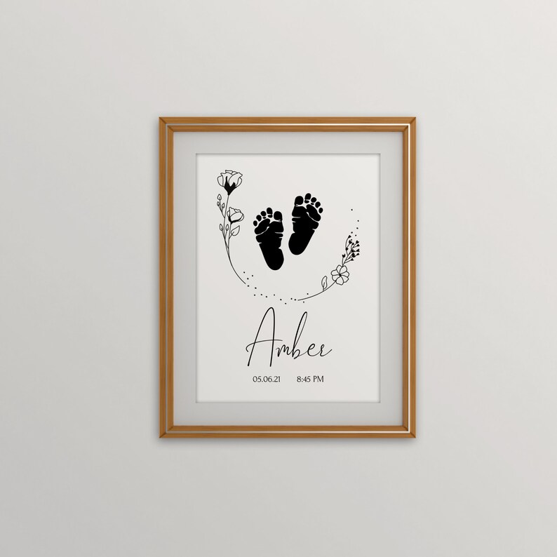 Personalized Baby Footprint Art Custom Birth Stats Print Newborn ...