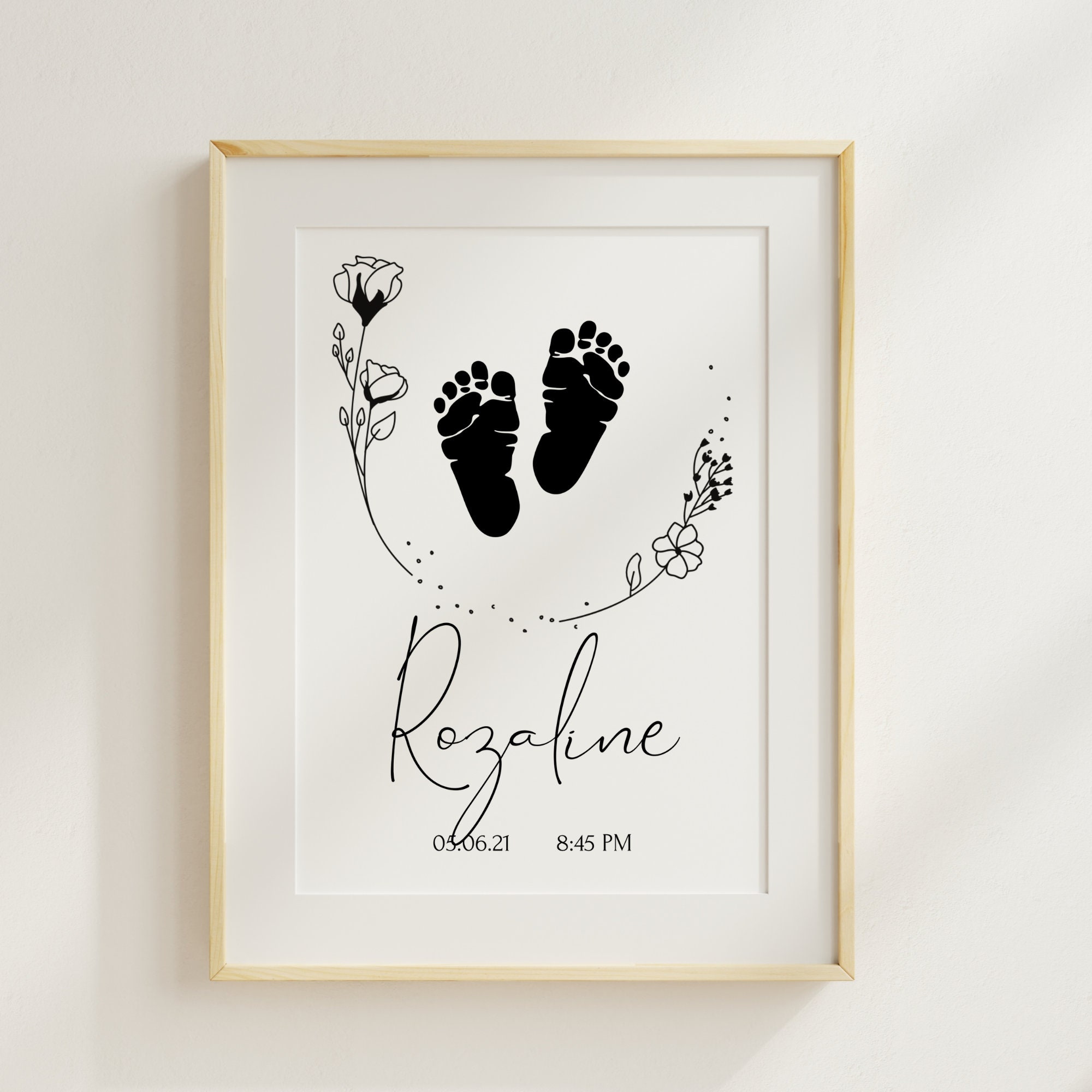 Personalized Baby Footprint Art Custom Birth Stats Print Newborn ...