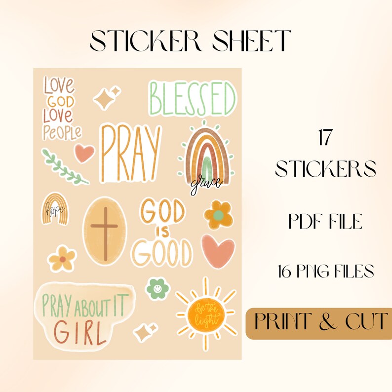 Boho Christian Digital Stickers Png PDF Bundle Religious Printable ...