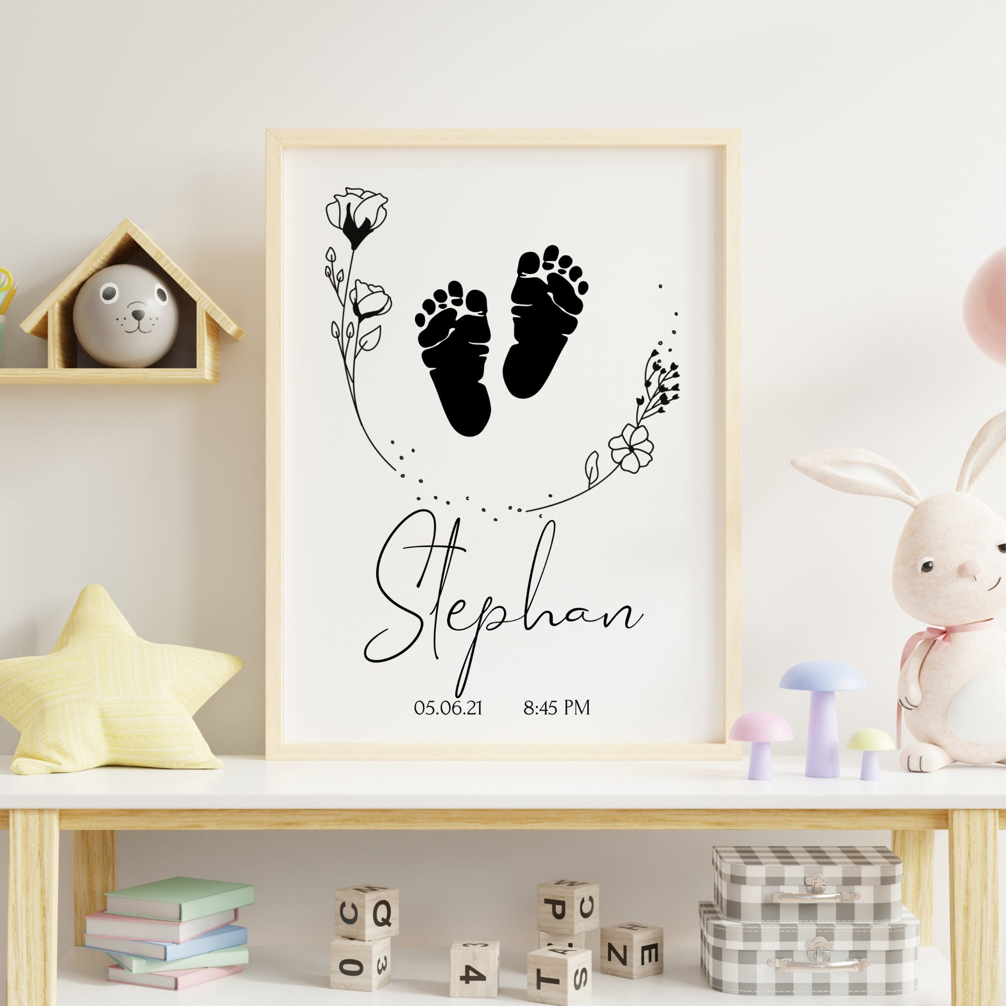 Personalized Baby Footprint Art Custom Birth Stats Print Newborn ...