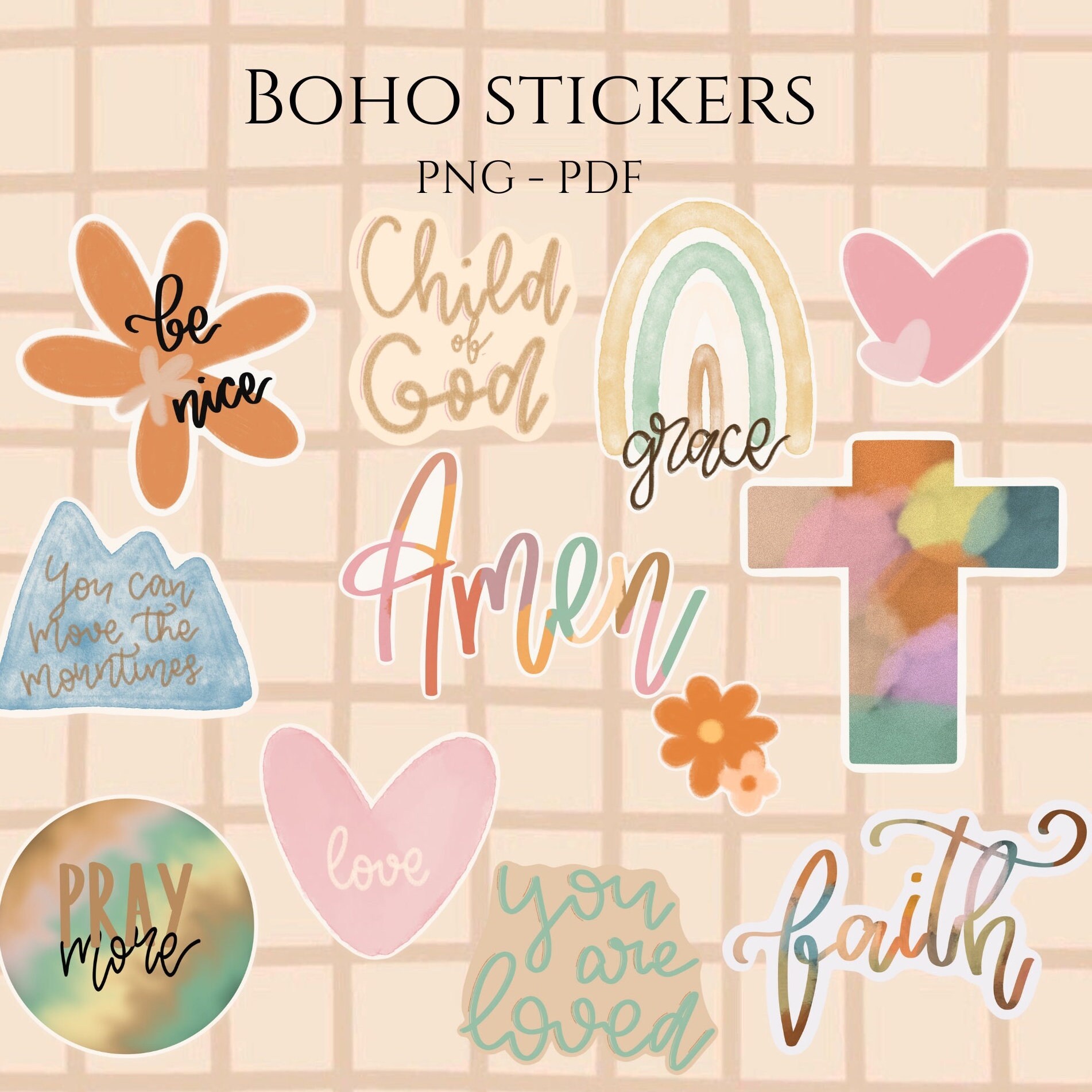 Boho Christian Stickers Png PDF Bundle Religious Printable Stickers ...