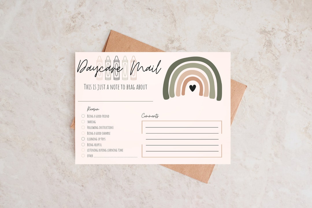 Daycare Mail Printable Note, Home Daycare Ideas, Brag Card for ...