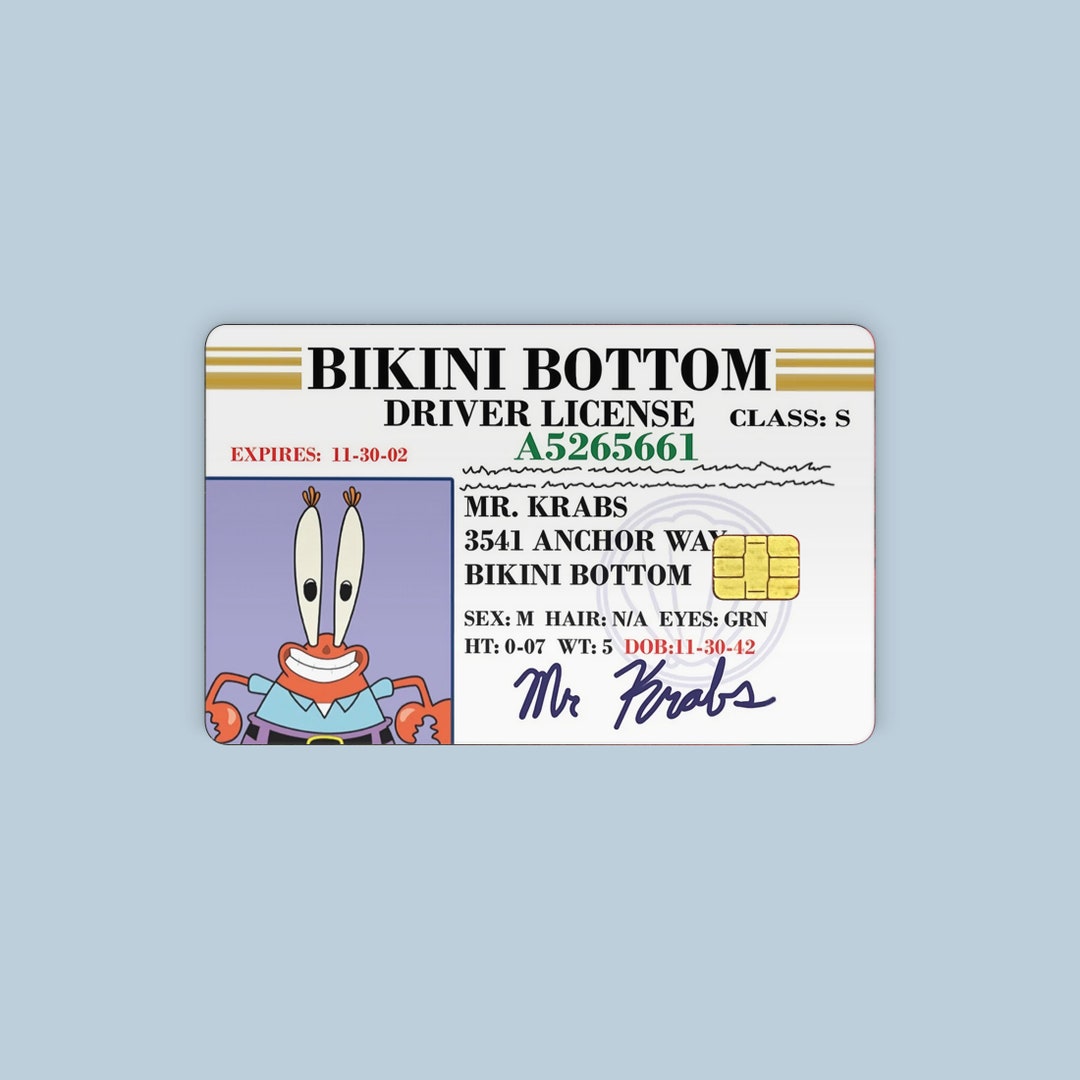 Mr Krabs Bikini Bottom Drivers Licence Credit Debit Card Skin Cover - Etsy