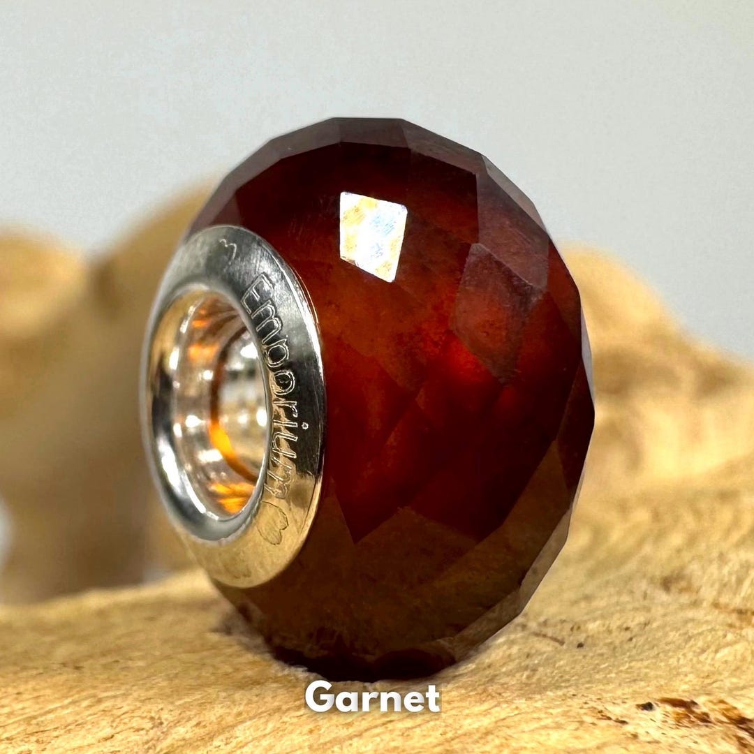 Garnet Charm Bead Natural Red Gemstone, Sterling Silver 925 Core, Fits ...
