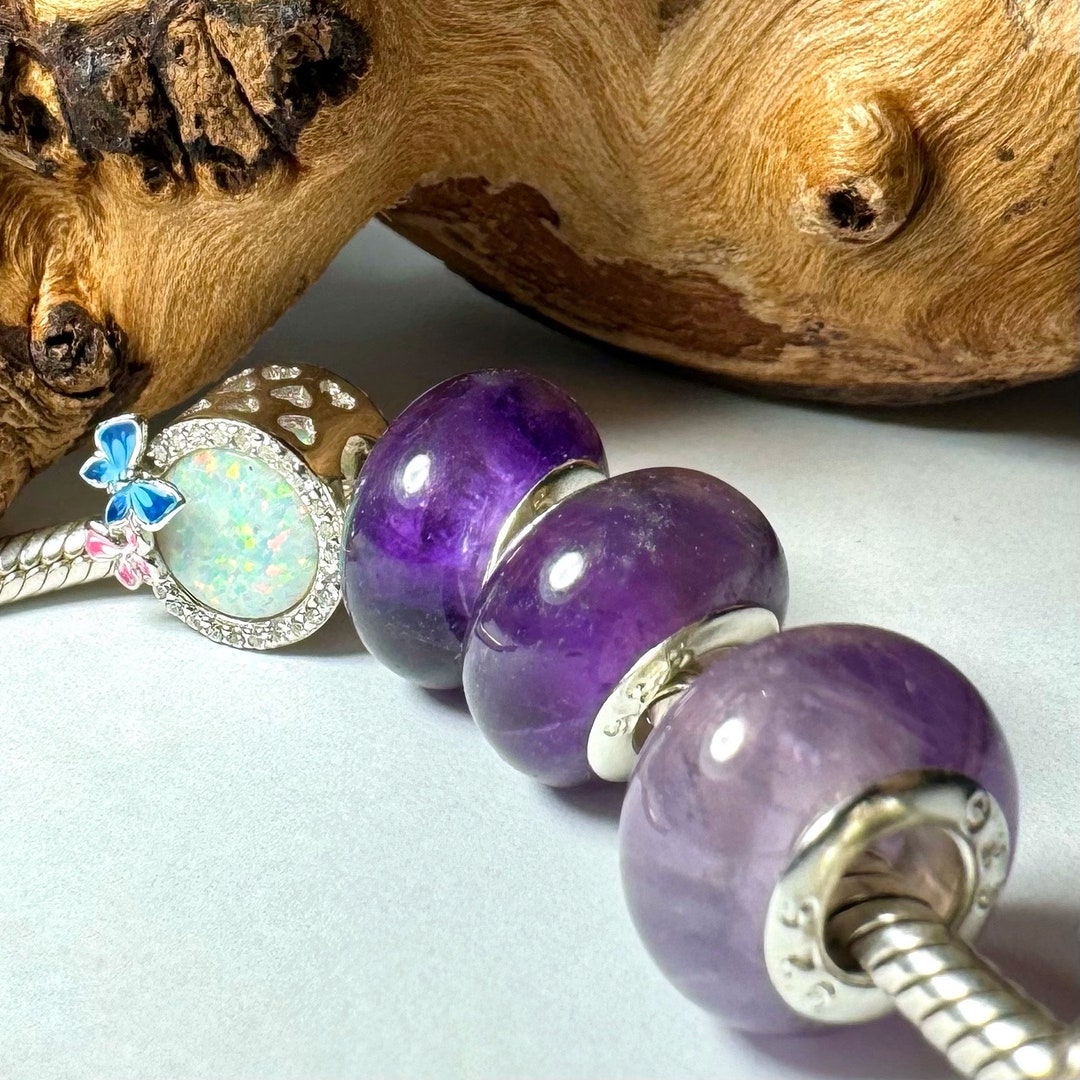 Natural Stone Charms Bead, Amethyst Mineral Crystal, Fits Pandora ...