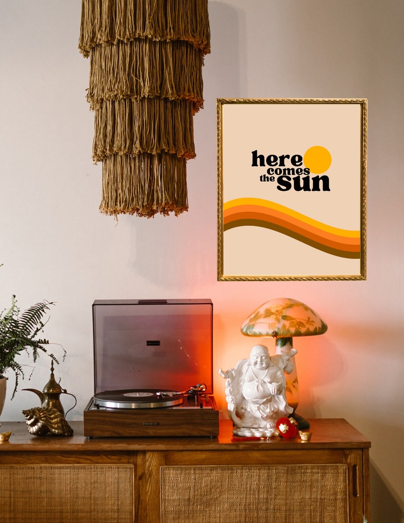 70s Poster, Here Comes the Sun, 70s Printable, Digital Download, Retro ...