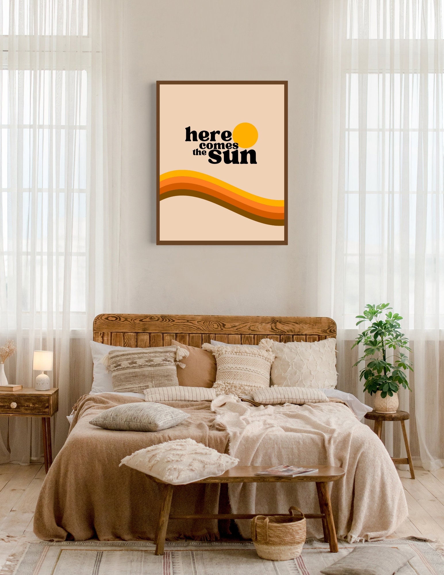70s Poster, Here Comes the Sun, 70s Printable, Digital Download, Retro ...