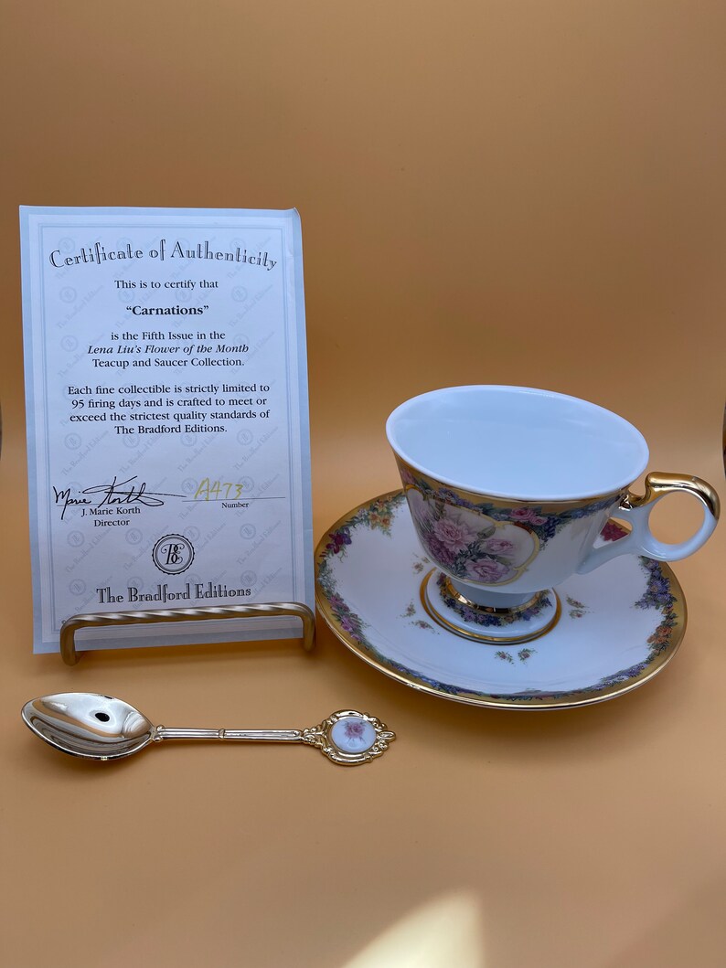 Bradford Editions Lena Liu Flower of the Month "carnations" Teacup and ...