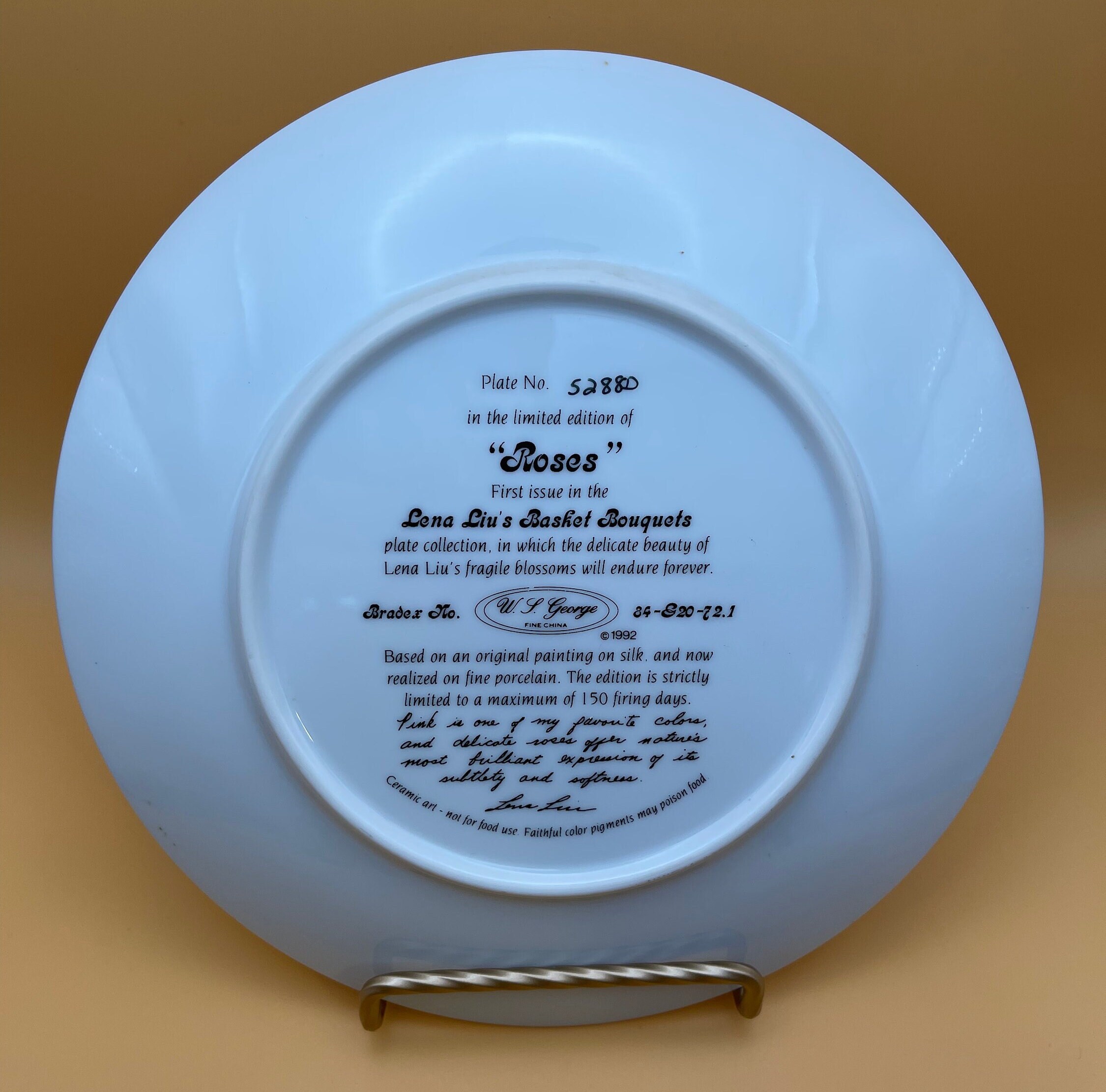 Lena Liu “roses “ Porcelain Collector's Plate in the 1992 W.S. George ...