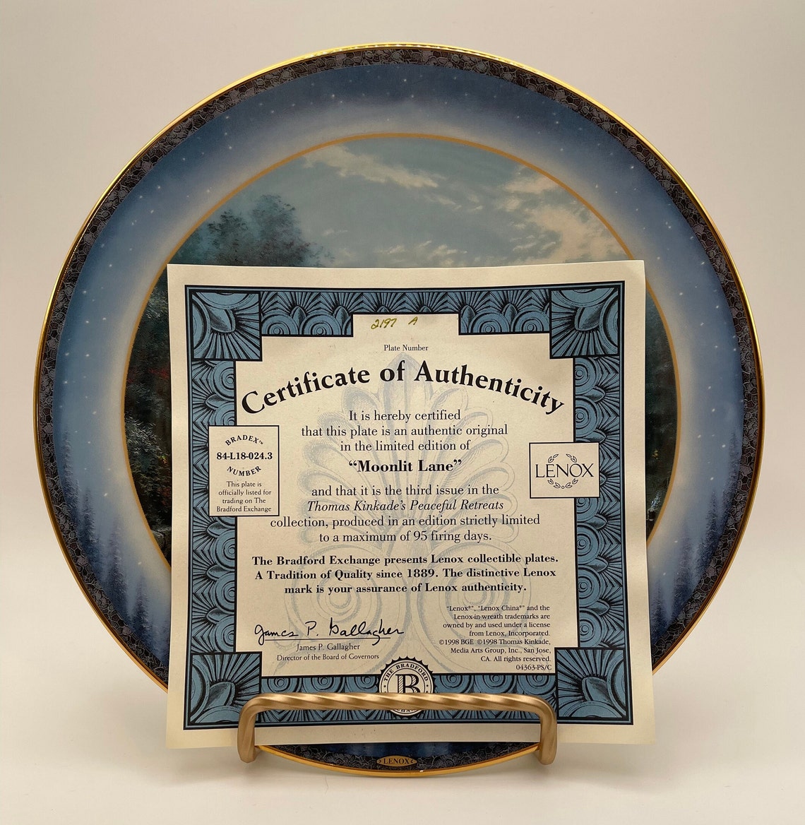 Thomas Kinkade "moonlit Lane." Lenox and Bradford Exchange 1998 Limited ...