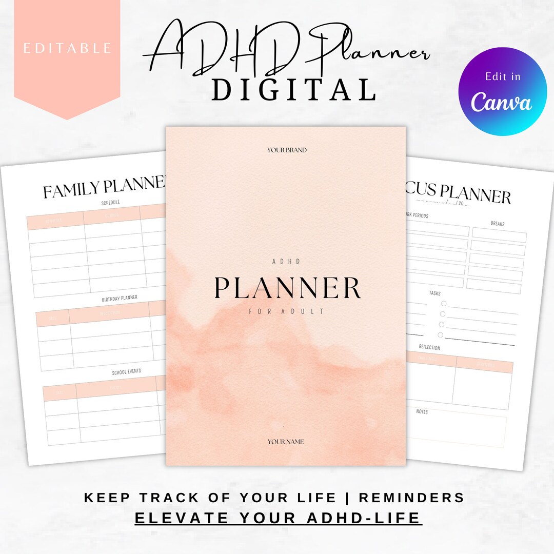 ADHD Workbook Template Canva | Pink ADHD Worksheets for Coaching ...