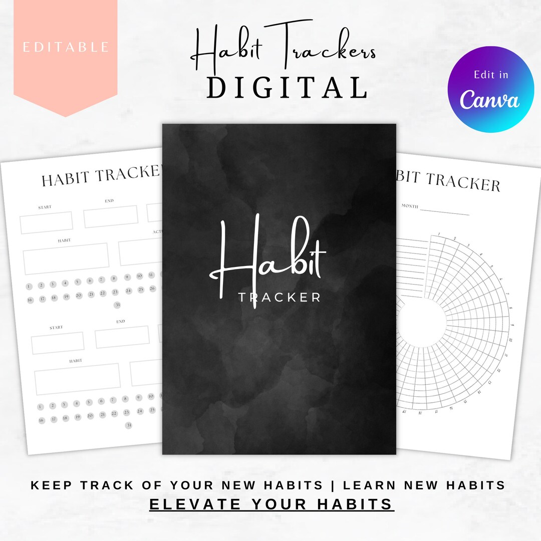 Printable Minimalist Habit Tracker Set | Editable in Canva | Goal ...