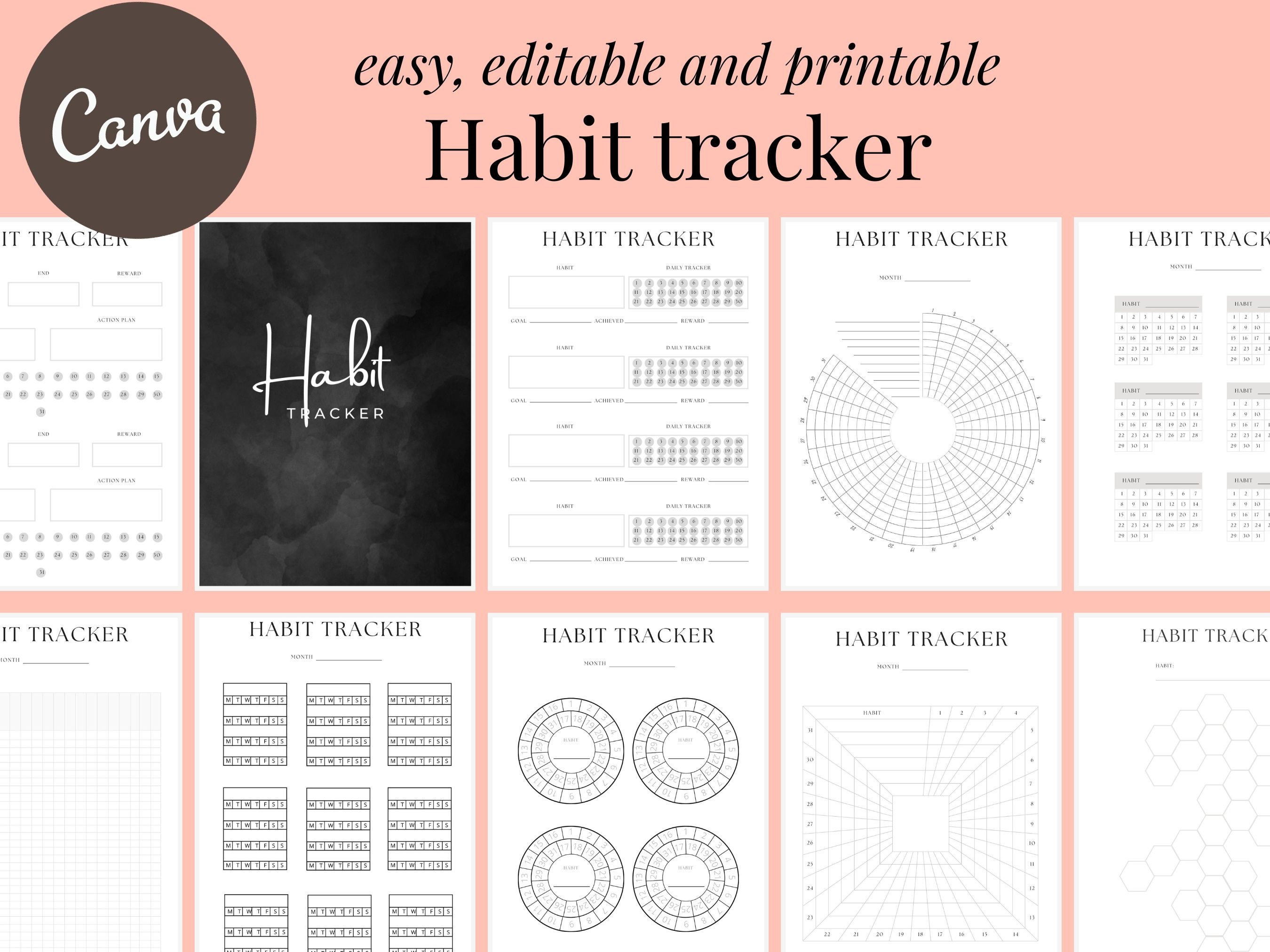Printable Minimalist Habit Tracker Set Editable in Canva Goal Tracker ...