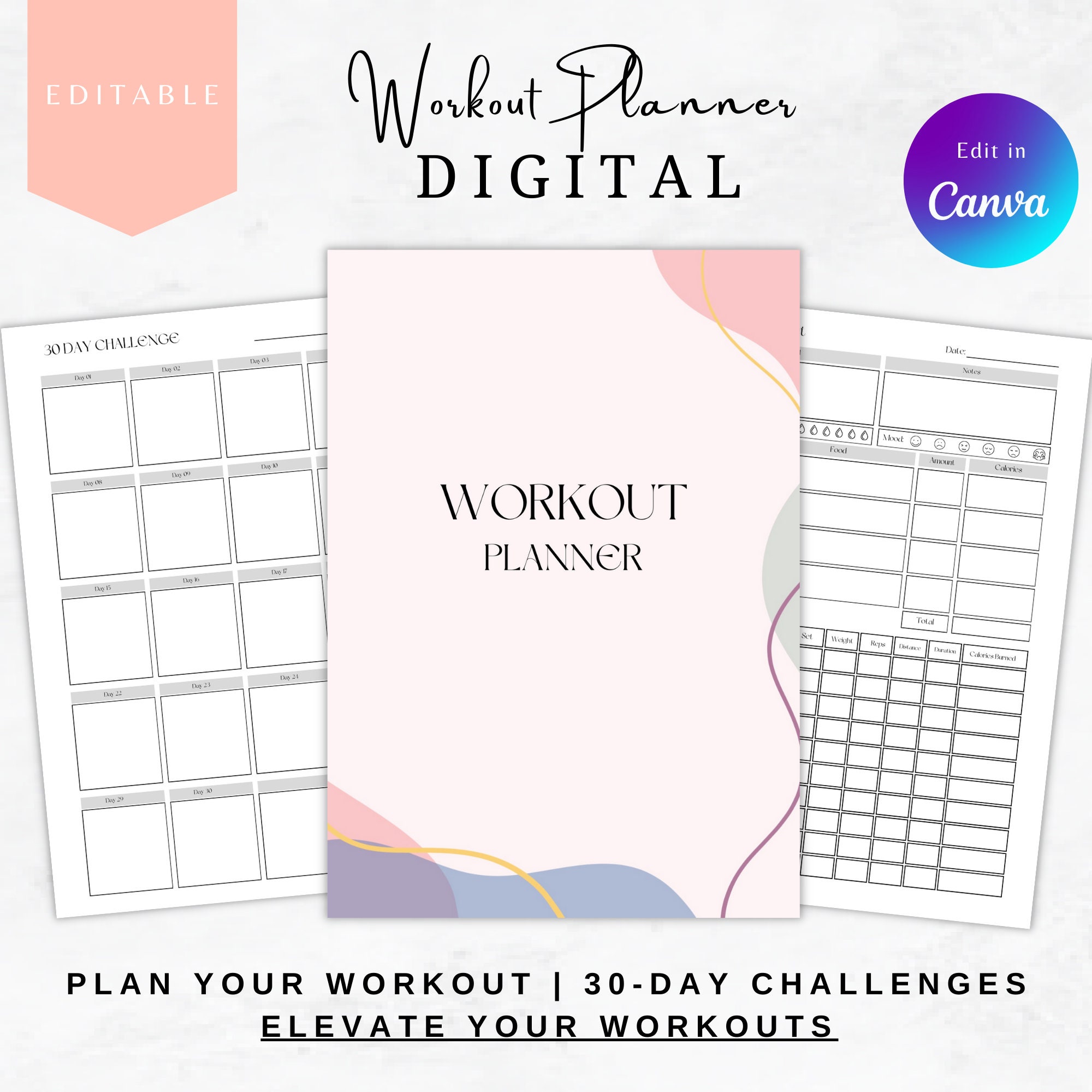 Workout Tracker Printable, Daily Exercise Log, Fitness Journal, Workout ...