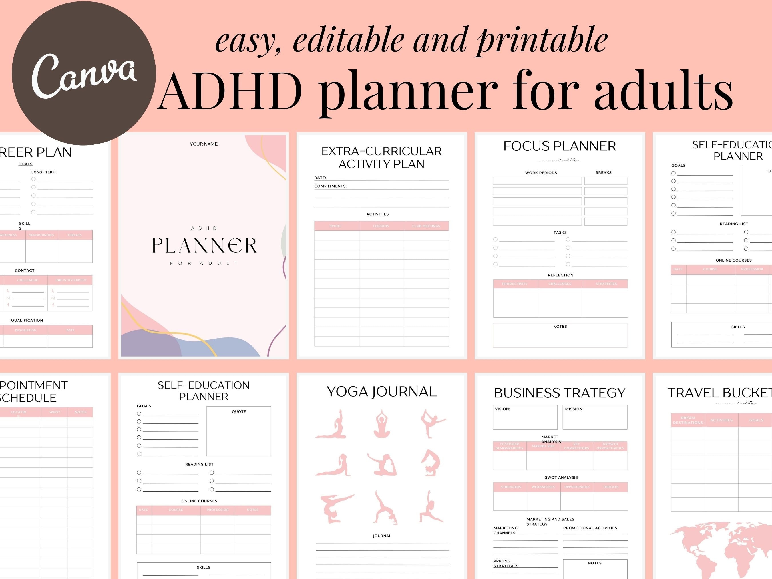 ADHD Workbook Template Canva |ADHD Worksheets for Coaching Template ...