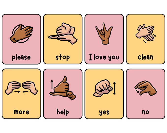 American Sign Language Flashcards in a Pink Yellow Simple Style - Etsy