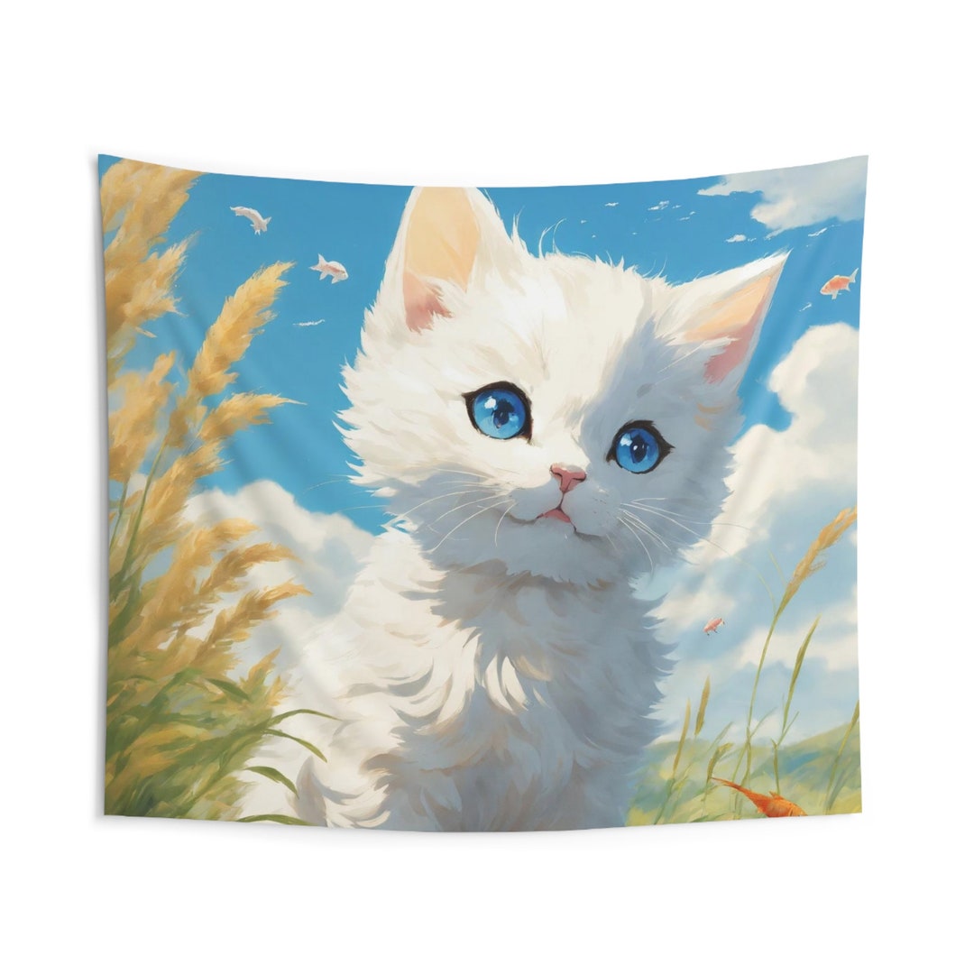 Cute Kitten Indoor Wall Tapestries, Adorable Cat Design Home Decor ...