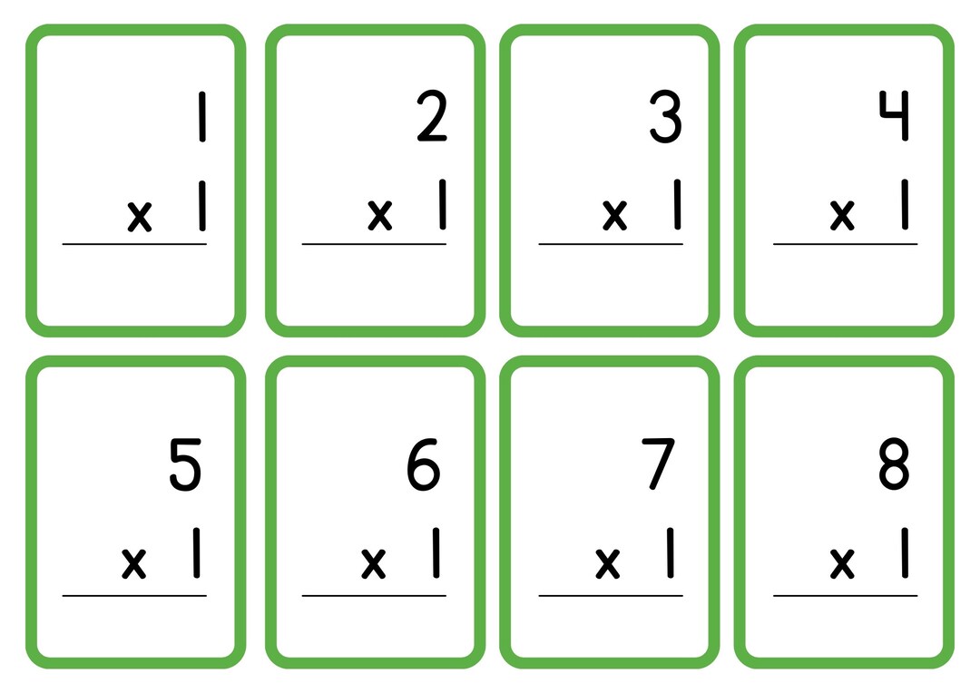 Pink and Green Multiplication Match Flashcards, 1-10 Times Tables ...