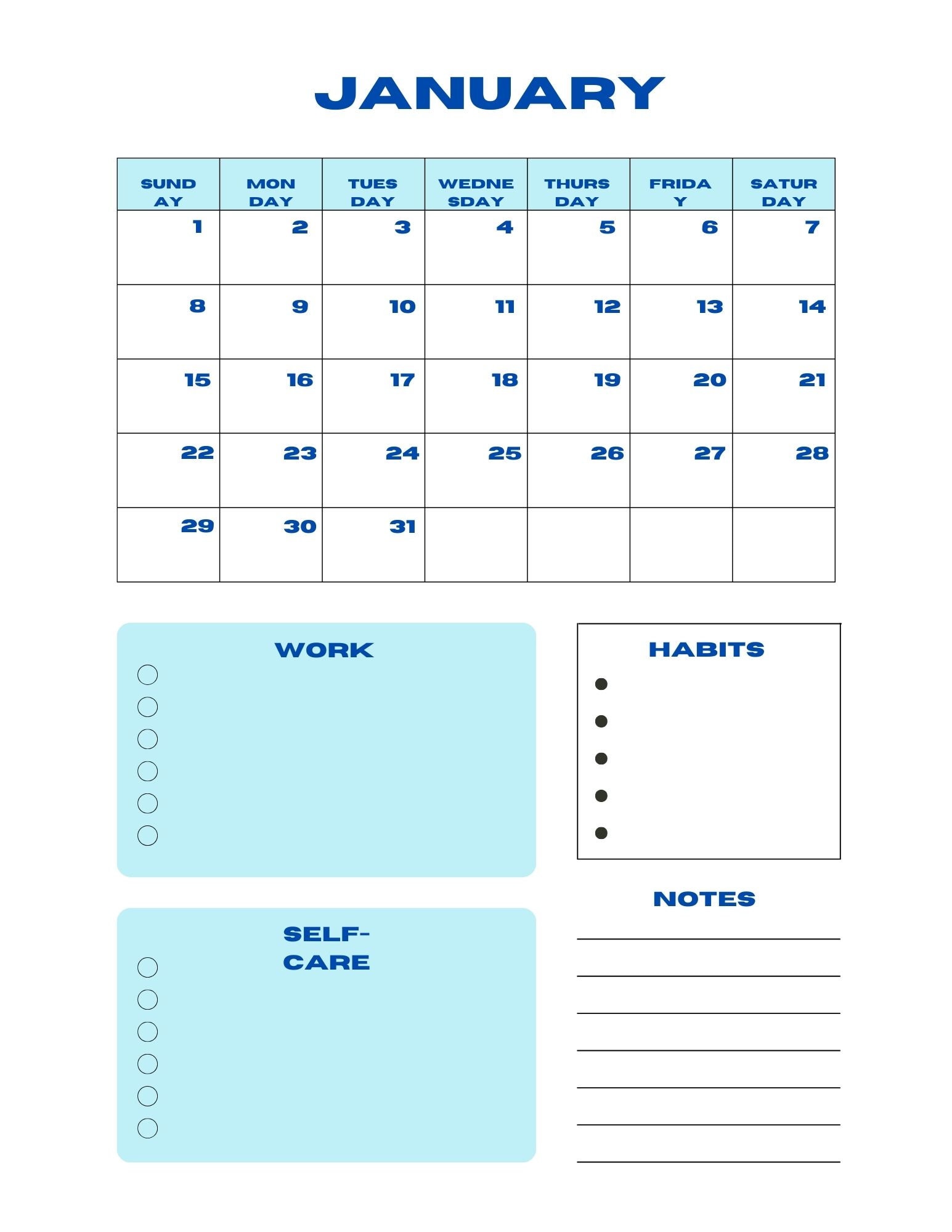 Daily Planner Printable blue January-december - Etsy