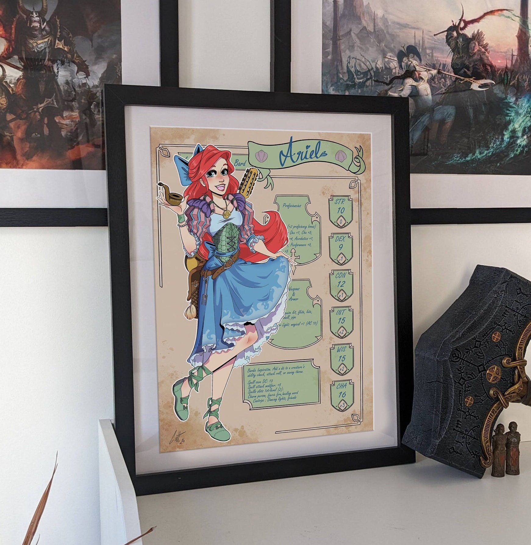 Disney Ariel Bard Poster Illustration, D&D Character Sheet, Print ...