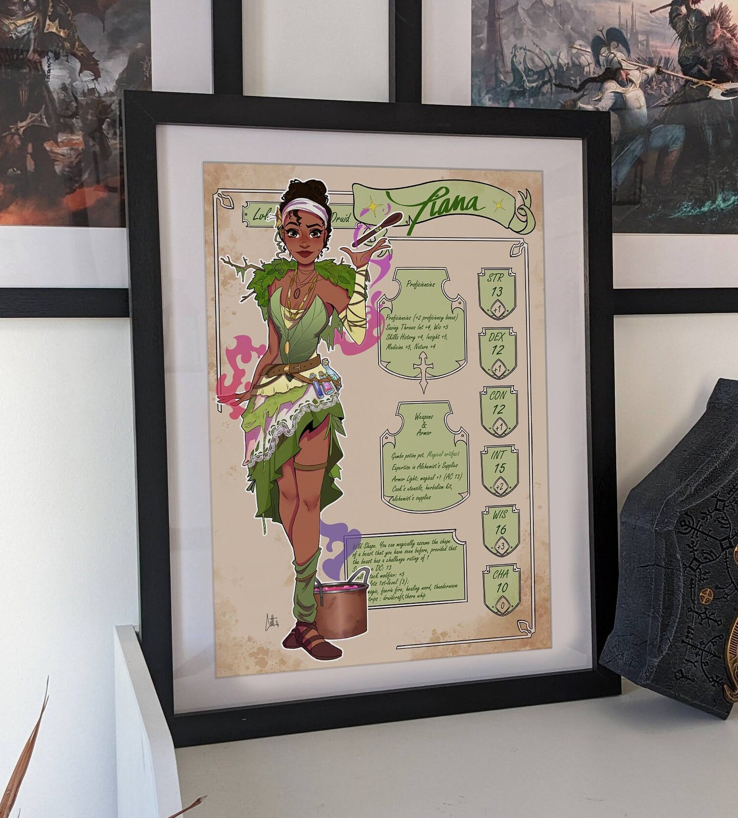 Disney Tiana Druid Poster Illustration, D&D Character Sheet, Dungeons ...