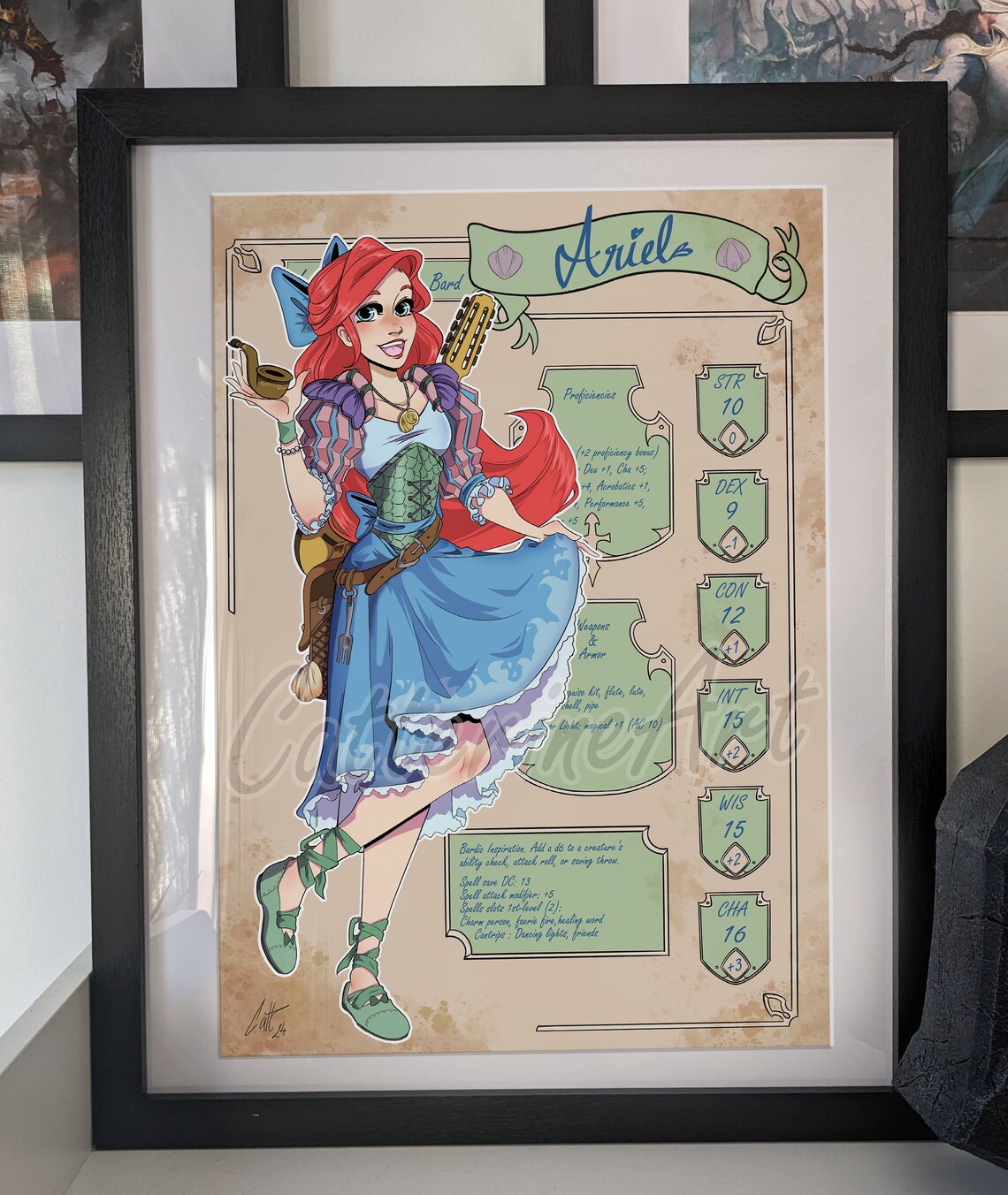 Disney Ariel Bard Poster Illustration, D&D Character Sheet, Print ...
