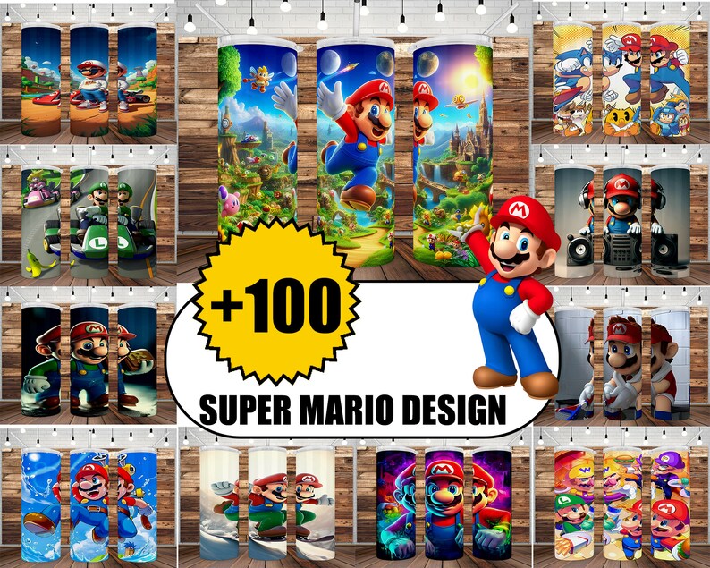 Super Mario 20oz Design Tumbler, Sublimation Design Straight Skinny ...