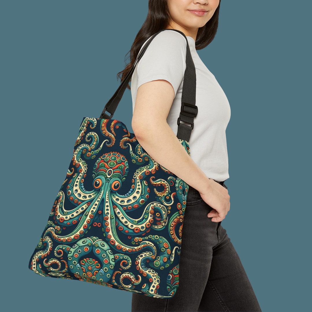 Octopus Tote Bag With Adjustable Strap and Zippered Pocket, Octopus ...