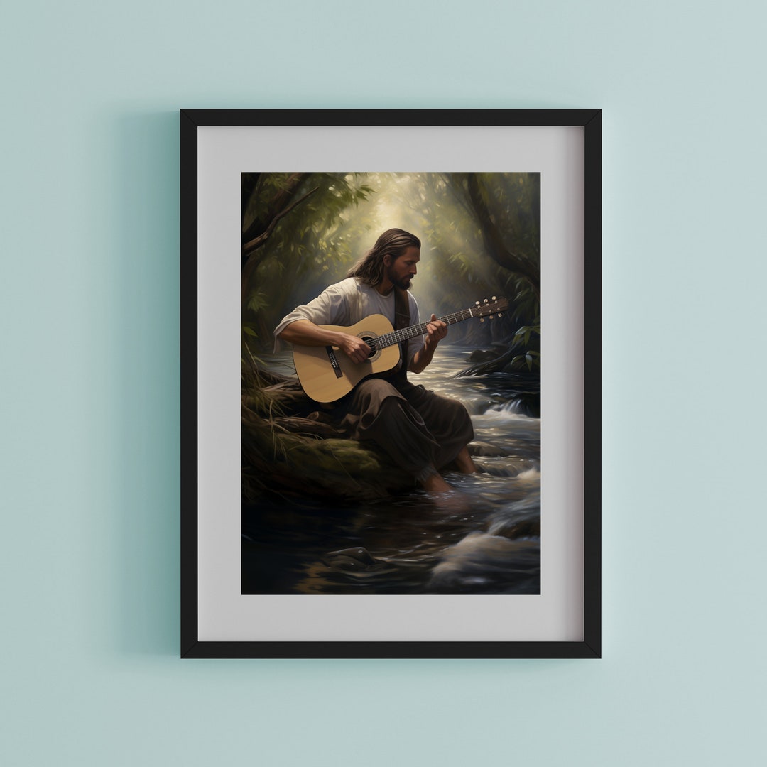 Sacred Serenade: Jesus Playing Guitar Art - Etsy
