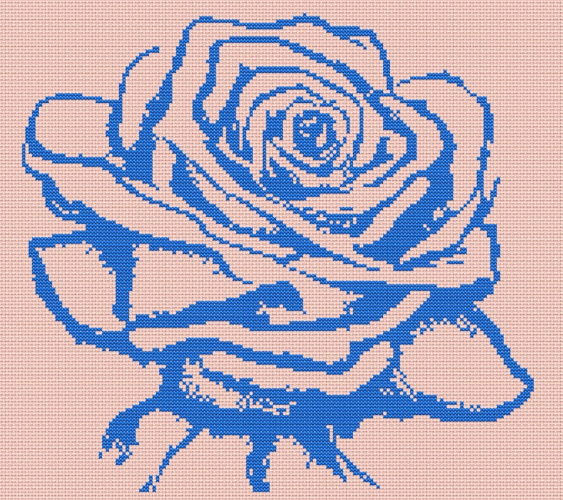 Monochrome Big Blue Rose Cross Stitch | Mono Flower Outlines Cross ...