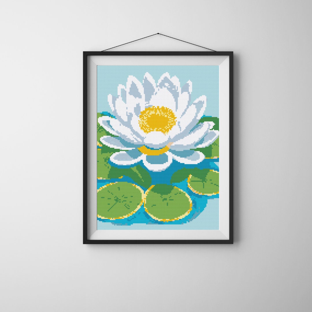 White Lotus Cross Stitch Simple Water Lily Cross Stitch Flower Pattern ...