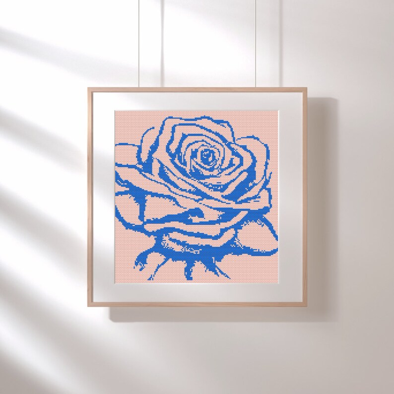 Monochrome Big Blue Rose Cross Stitch | Mono Flower Outlines Cross ...