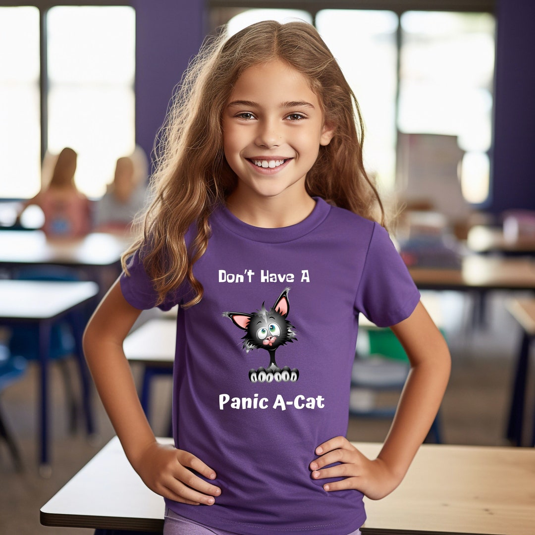 Crazy Panic Cat Fun Purple Shirt for Girls Mom Friend Gift Birthday ...