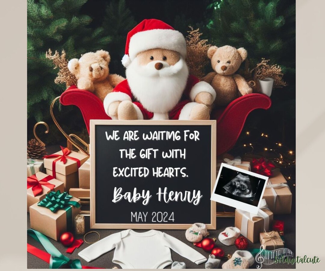 Santa Sleigh Christmas Pregnancy Announcement Digital Editable Template ...