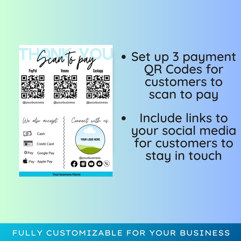 Editable Scan to Pay QR Code Sign Canva Template, Printable Payment ...