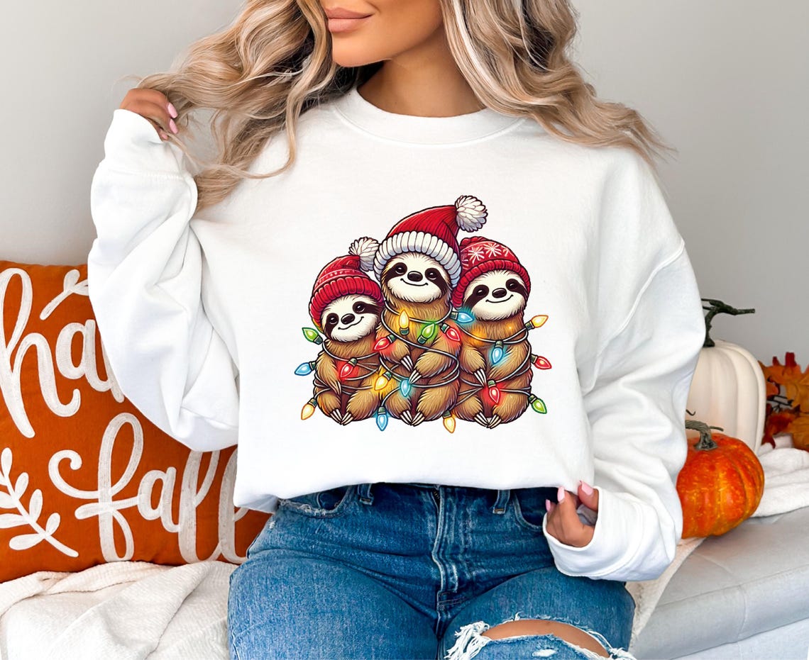 Cute Sloths Christmas Lights Sweatshirt T-shirt, Funny Christmas Hoodie ...