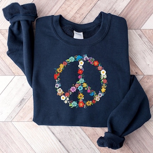 Boho Peace Sweatshirt, Floral Peace Symbol Sweater, Hippie Peace Sign ...