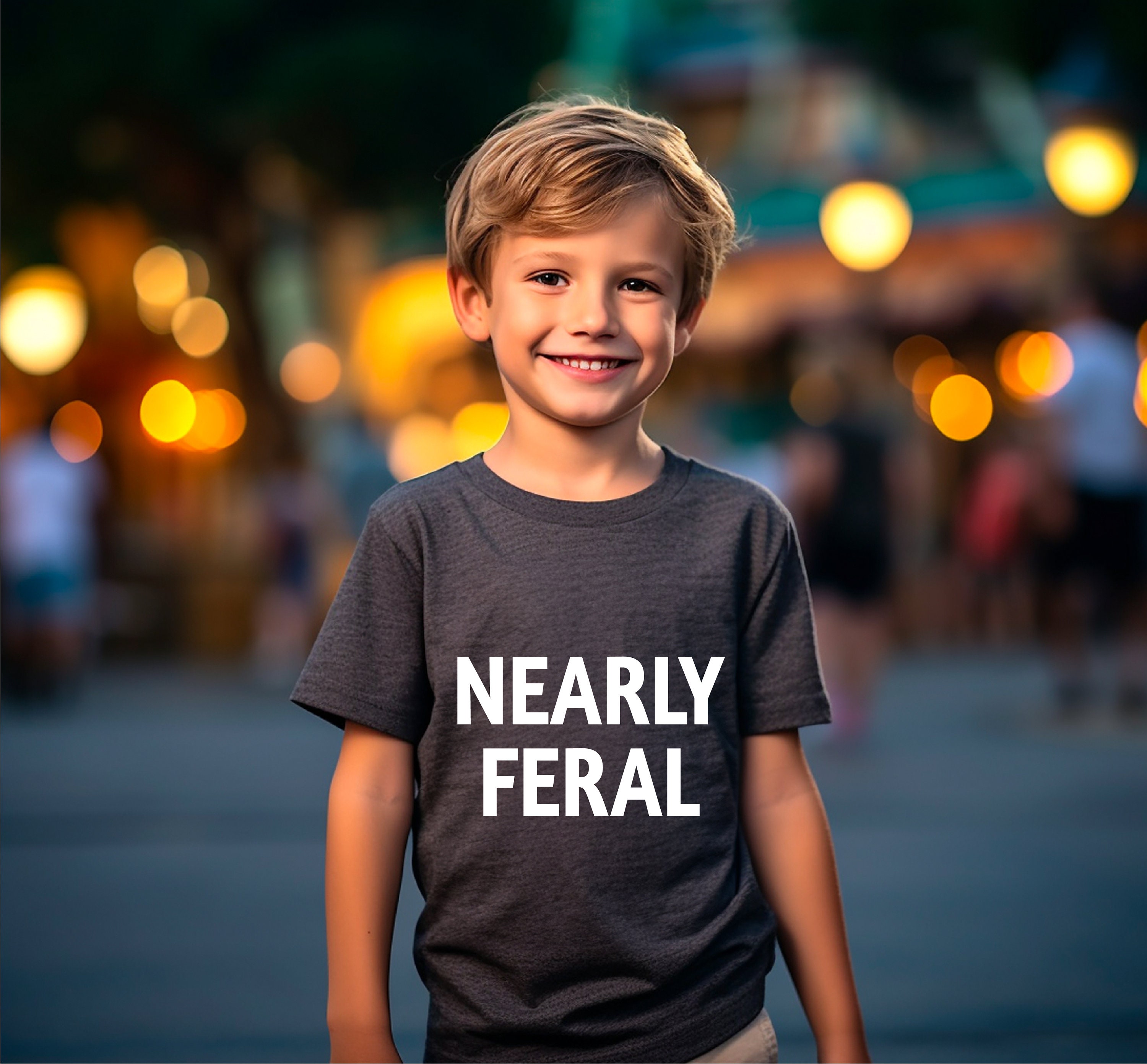 Nearly Feral Funny Kids Shirt, Modern Wild Child Toddler T-shirt, Cute ...