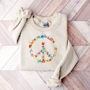 Boho Peace Sweatshirt, Floral Peace Symbol Sweater, Hippie Peace Sign ...