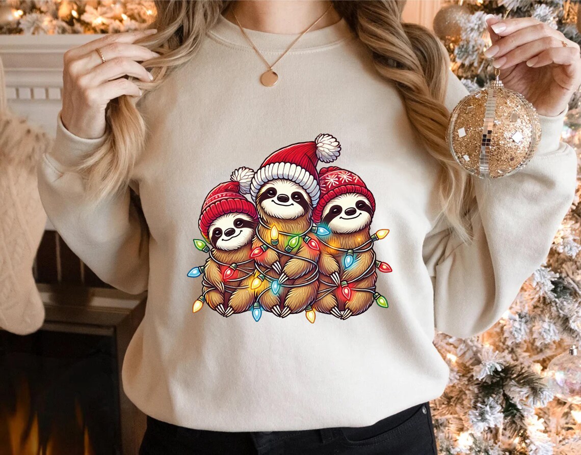 Cute Sloths Christmas Lights Sweatshirt T-shirt, Funny Christmas Hoodie ...