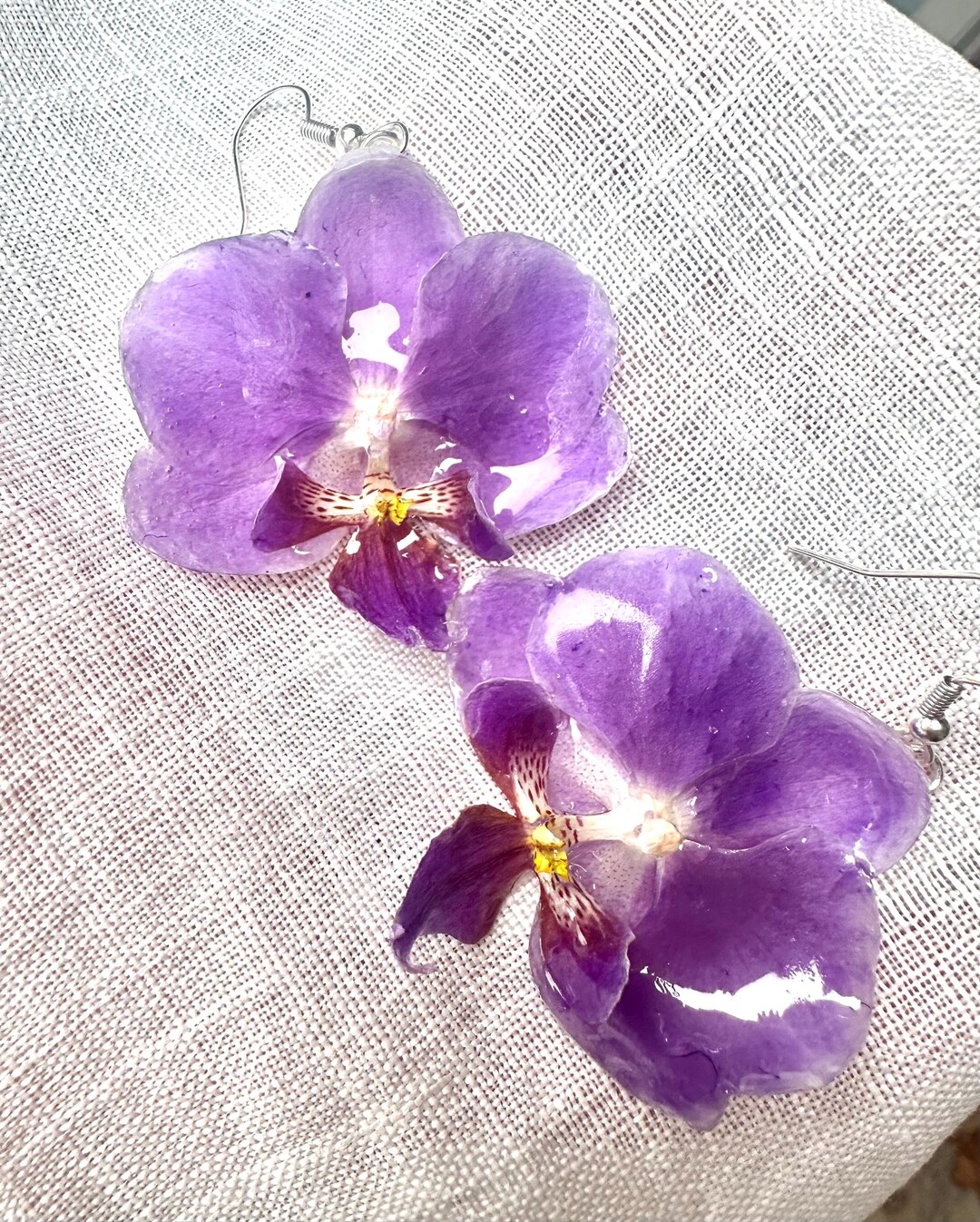 Real Orchid Dried Flower Earrings, Flower Epoxy Resin Earrings, Pressed ...
