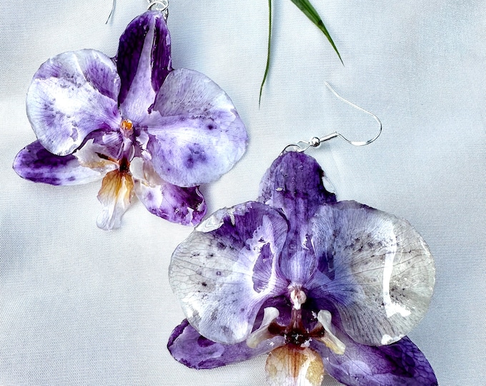 Real Orchid Dried Flower Earrings, Flower Epoxy Resin Earrings, Pressed ...