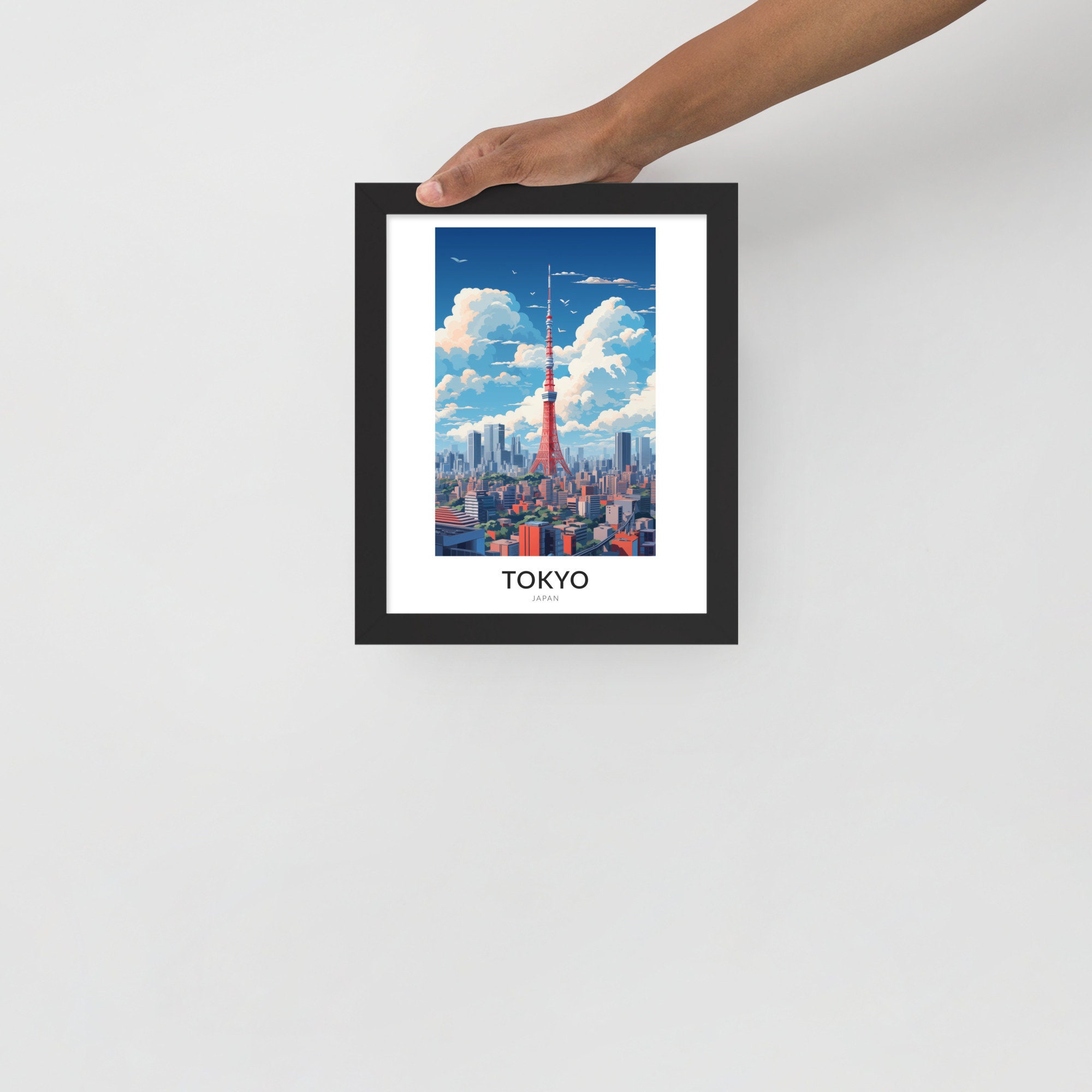 Premium Tokyo Retro Travel Poster, Japan, Tokyo Tower, Framed, Wall Art ...