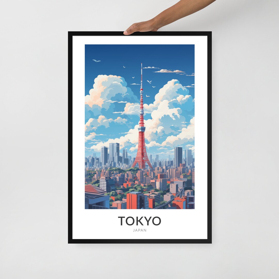 Premium Tokyo Retro Travel Poster, Japan, Tokyo Tower, Framed, Wall Art ...
